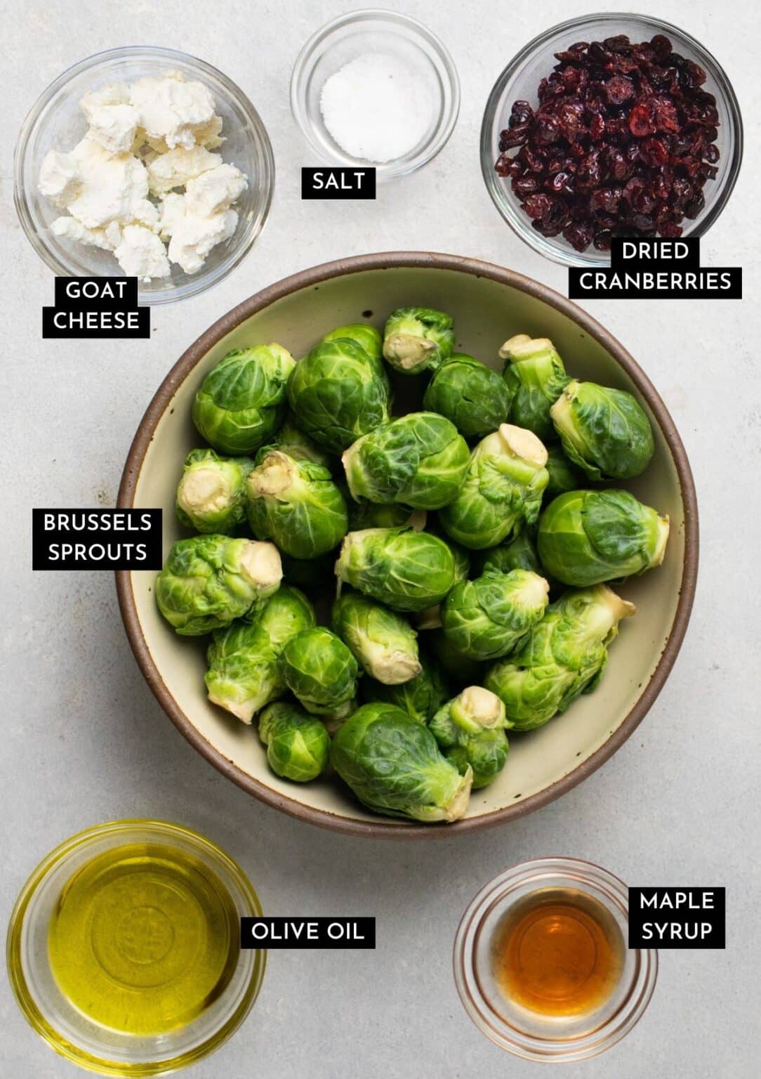 Maple Roasted Brussels Sprouts with Dried Cranberries and Goat Cheese
